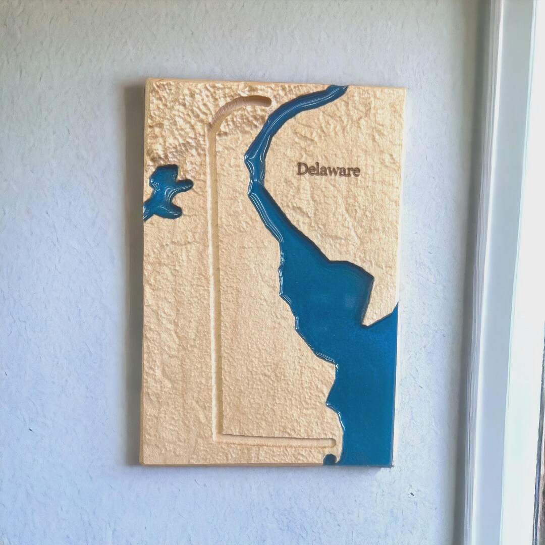 Delaware Wood Carved Relief Map | 3D Topographic Wooden Map ...