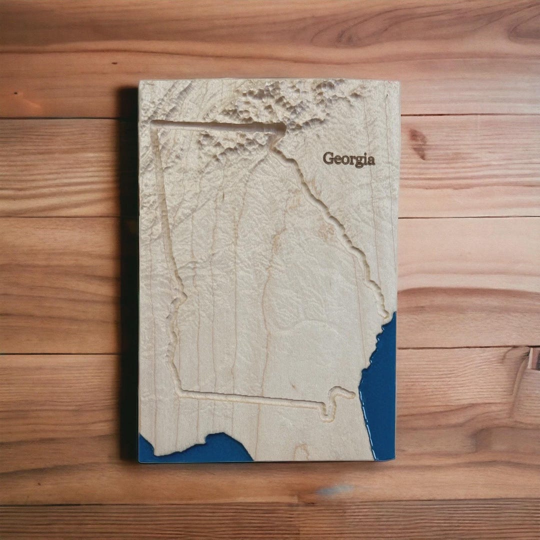 Georgia 3D Topographic Wooden Map | 3D Relief State Map | GA ...