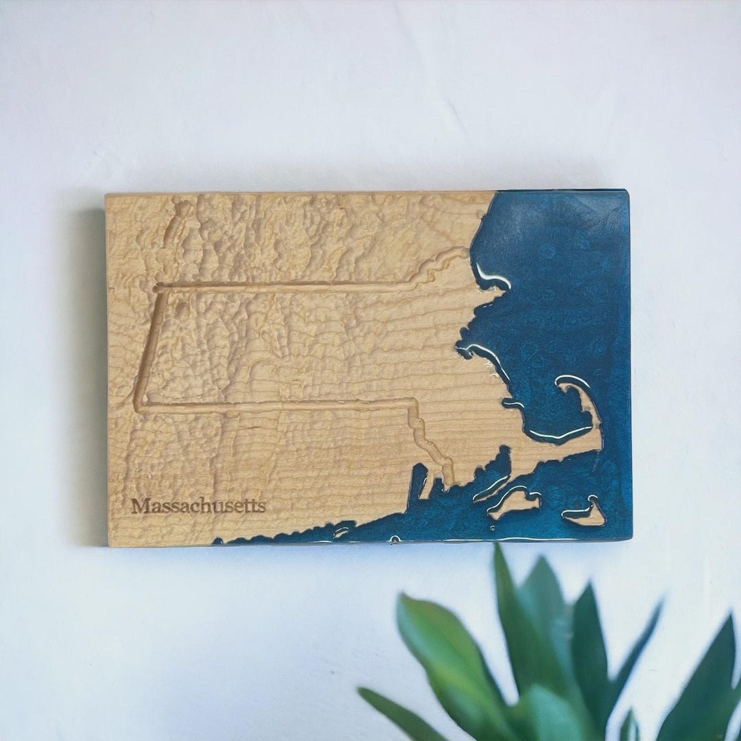 Massachusetts 3D Topographic Wooden Map | Wood Carved Relief Map | Made ...