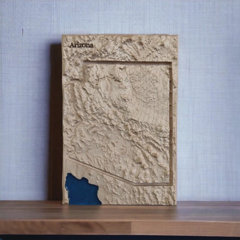 Arizona 3D Topographic Wooden Map | Wood Carved Relief Map ...