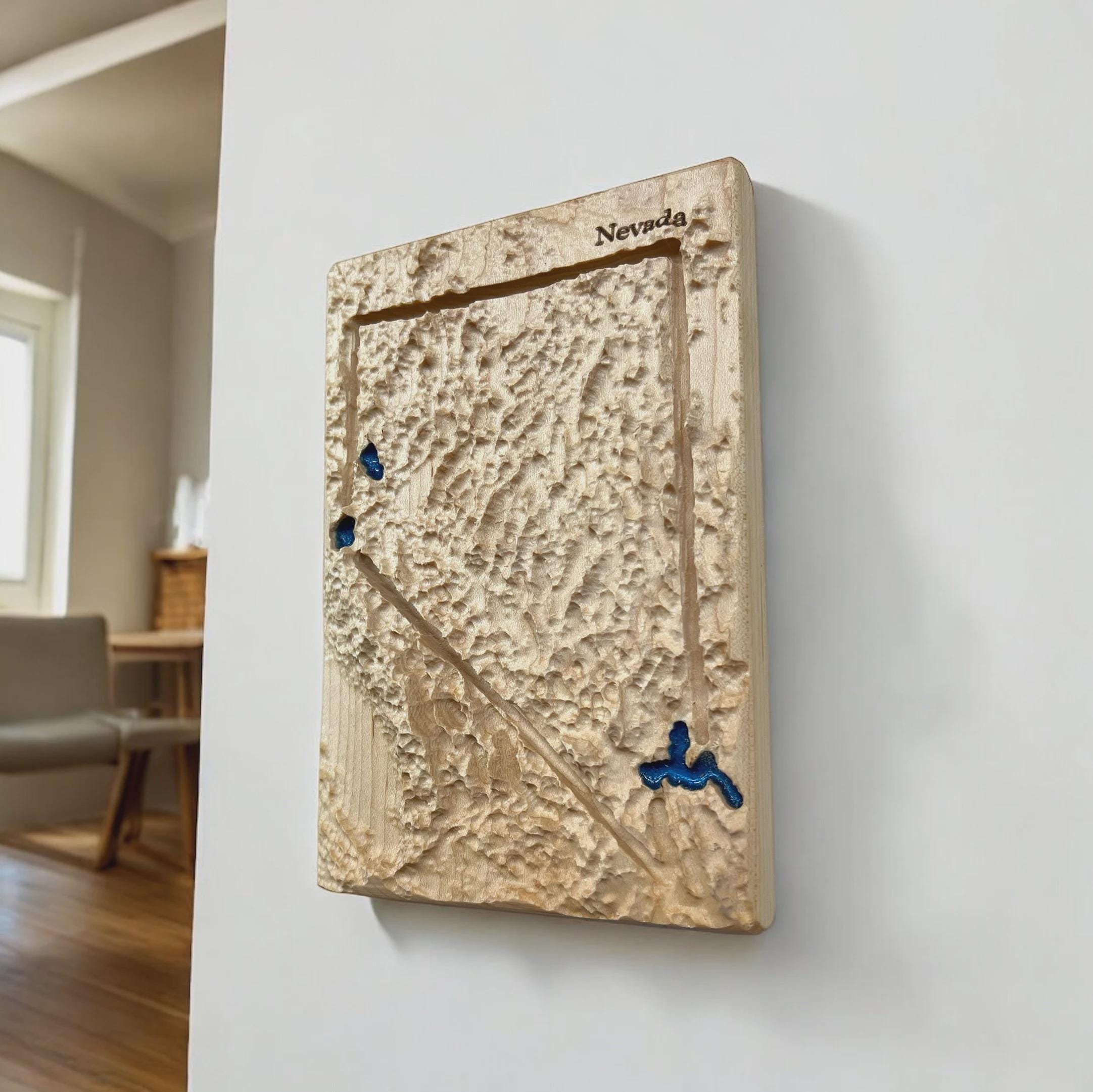 Nevada State 3D Topographic Wooden Map | Wood Carved Relief Map ...