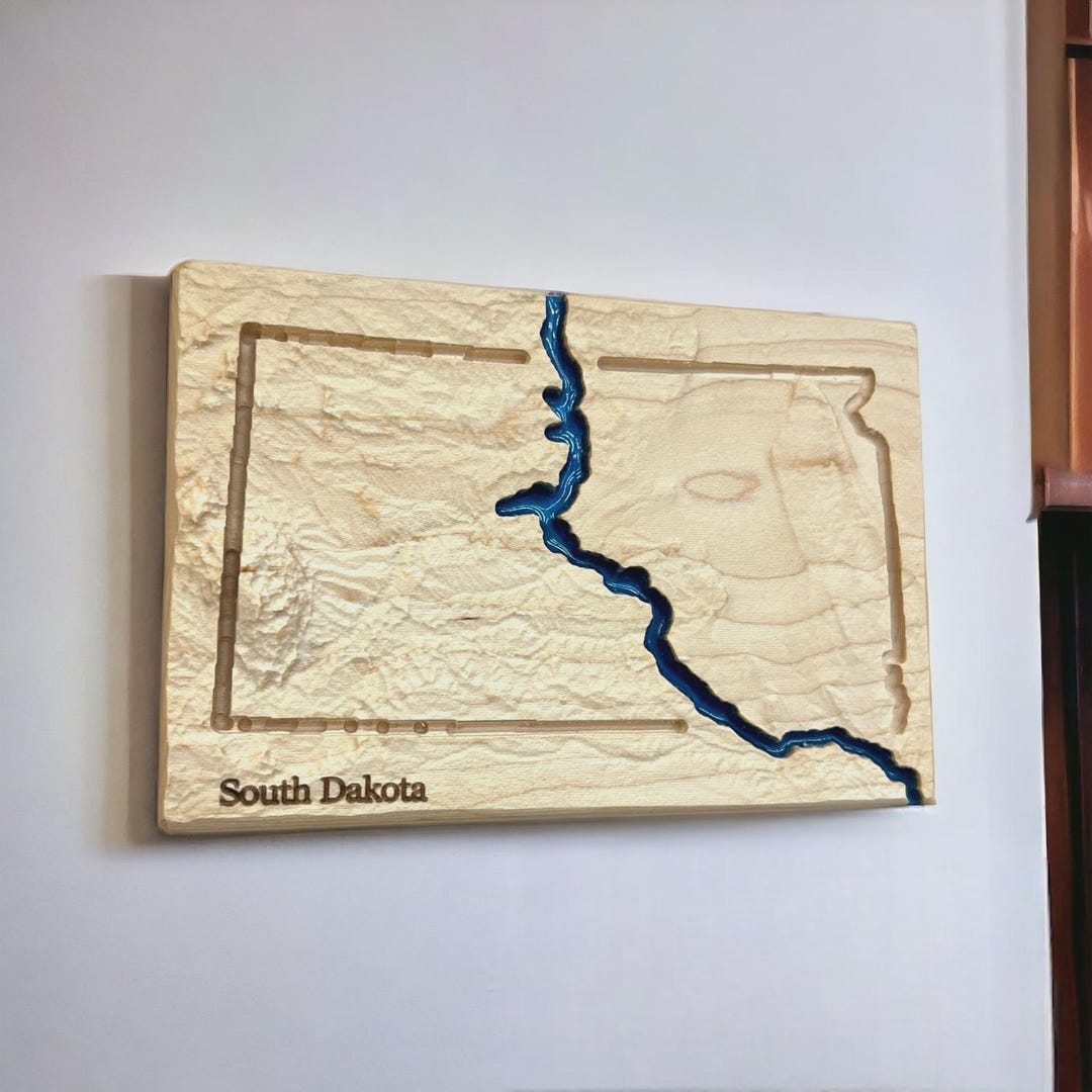 South Dakota 3D Topographic Wooden Map | Wood Carved Relief Map ...