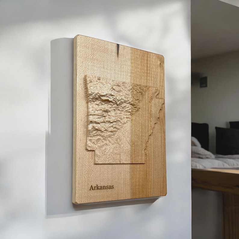 Arkansas Topographic 3D Relief State Map With Water Options | Desk ...