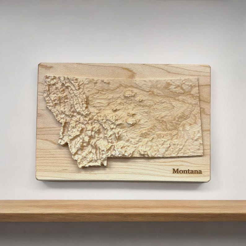 Montana 3D Topographic Wooden Map | Wood Carved Relief Map Gift | Made ...