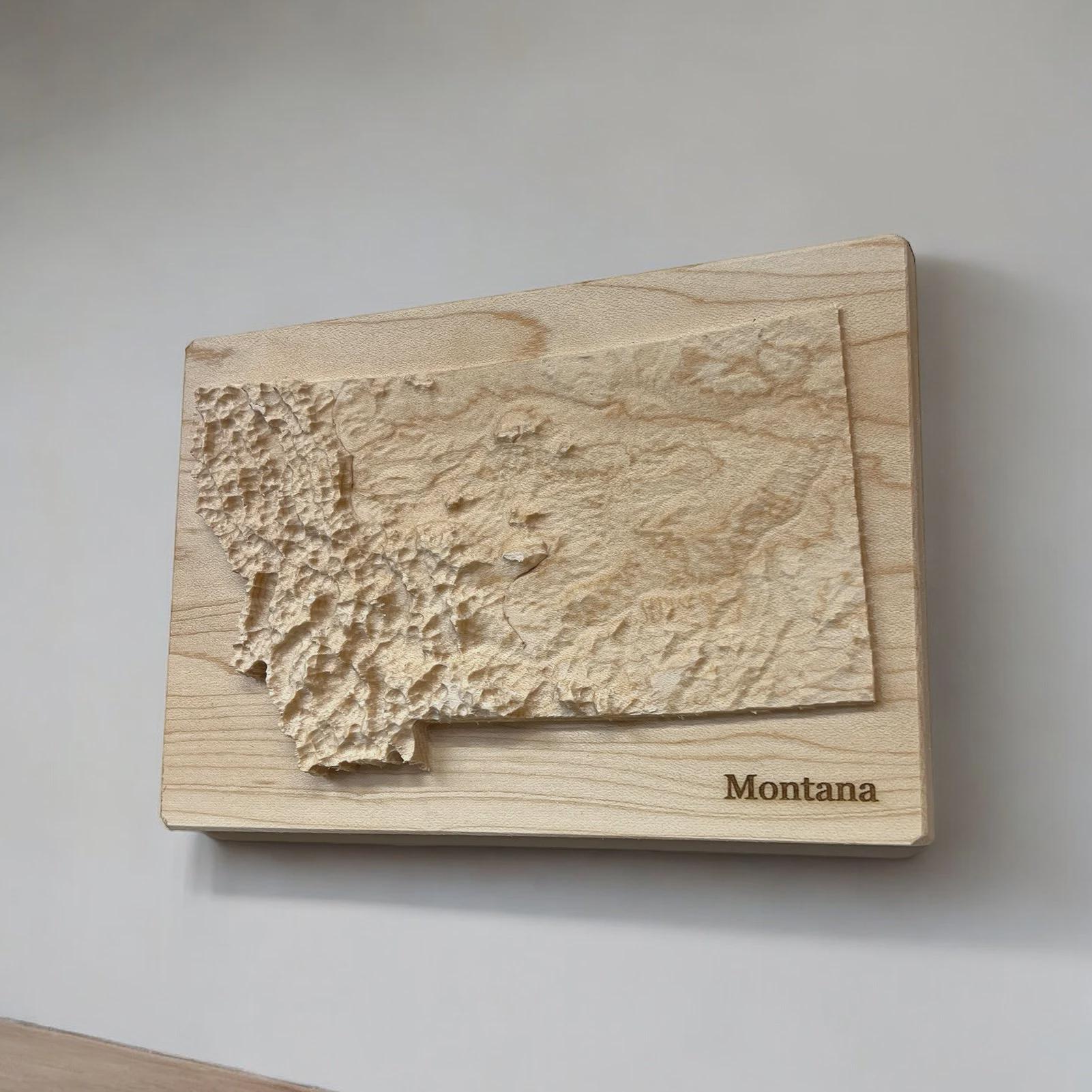 Montana 3D Topographic Wooden Map | Wood Carved Relief Map Gift | Made ...