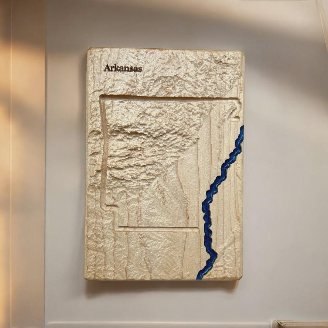 Arkansas Topographic 3D Relief State Map With Water Options | Desk ...