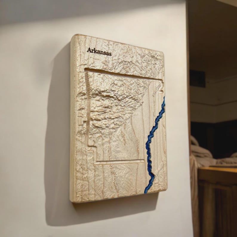 Arkansas Topographic 3D Relief State Map With Water Options | Desk ...