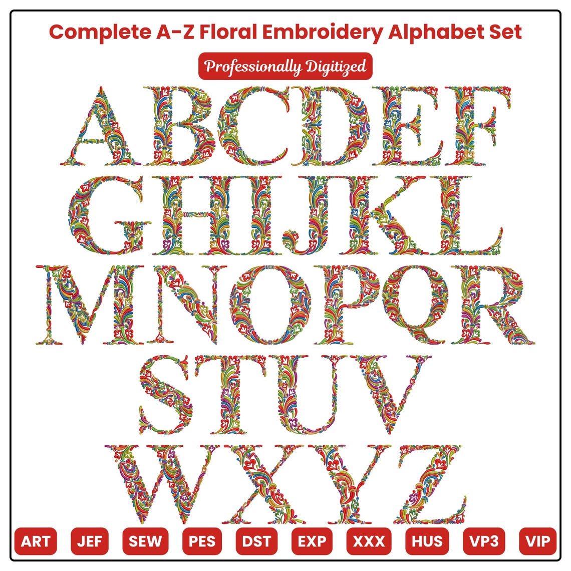 Floral Letters Embroidery Design, Floral Alphabet Embroidery Design ...