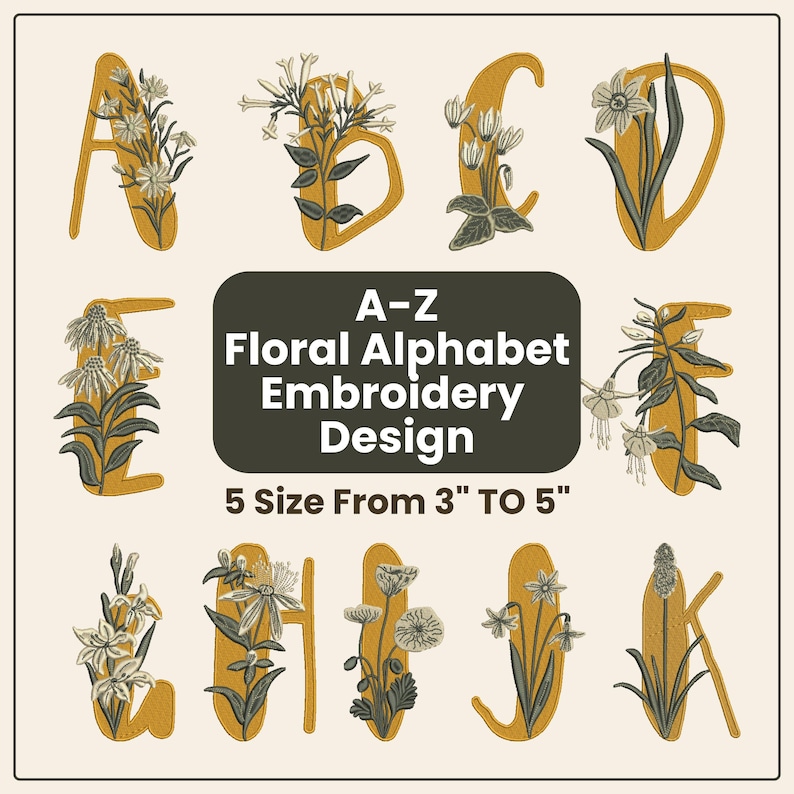 Floral Alphabet Embroidery Font - Flower Letters Botanical Embroidery ...