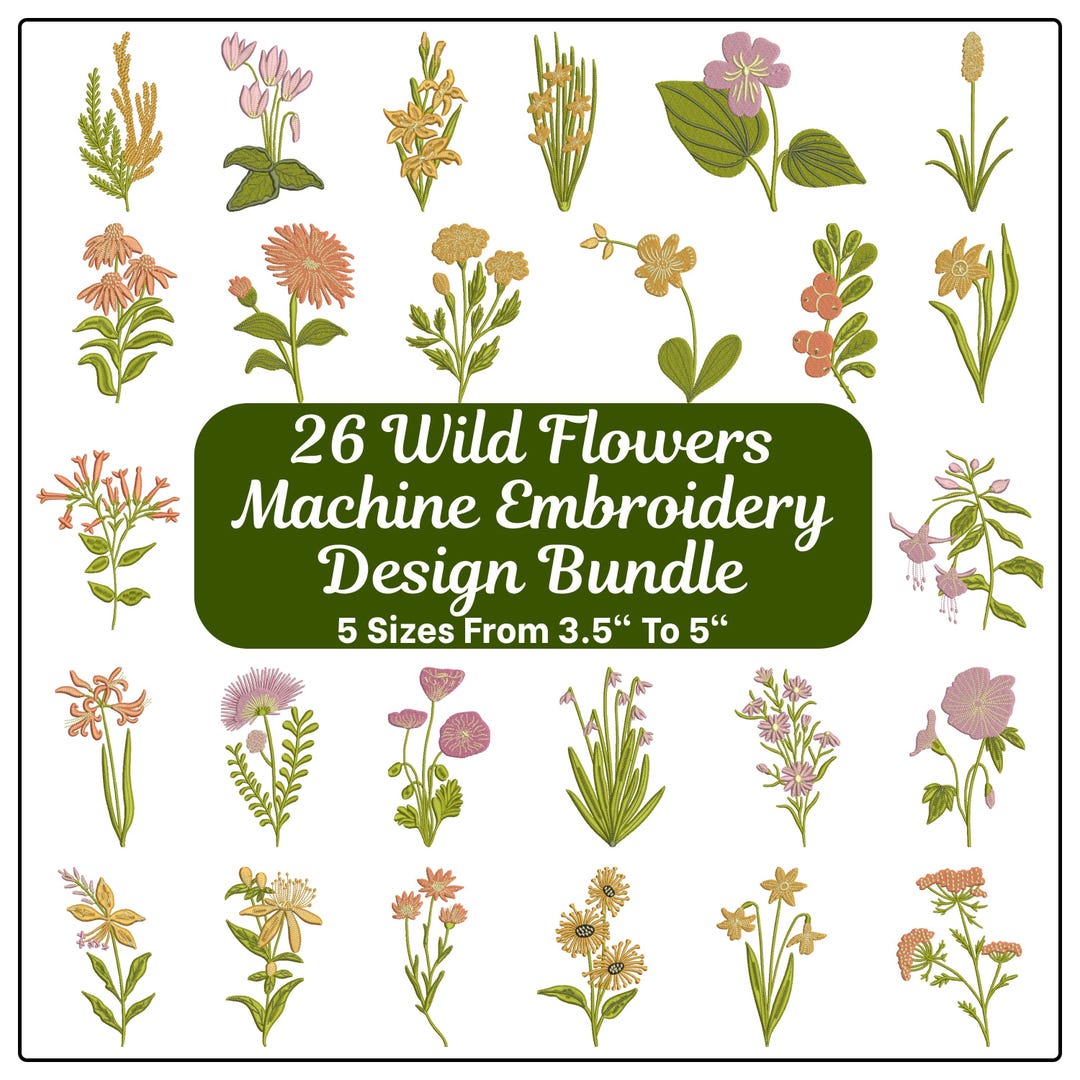Wild Flowers Embroidery Design Bundle | Wildflower Embroidery Pattern ...