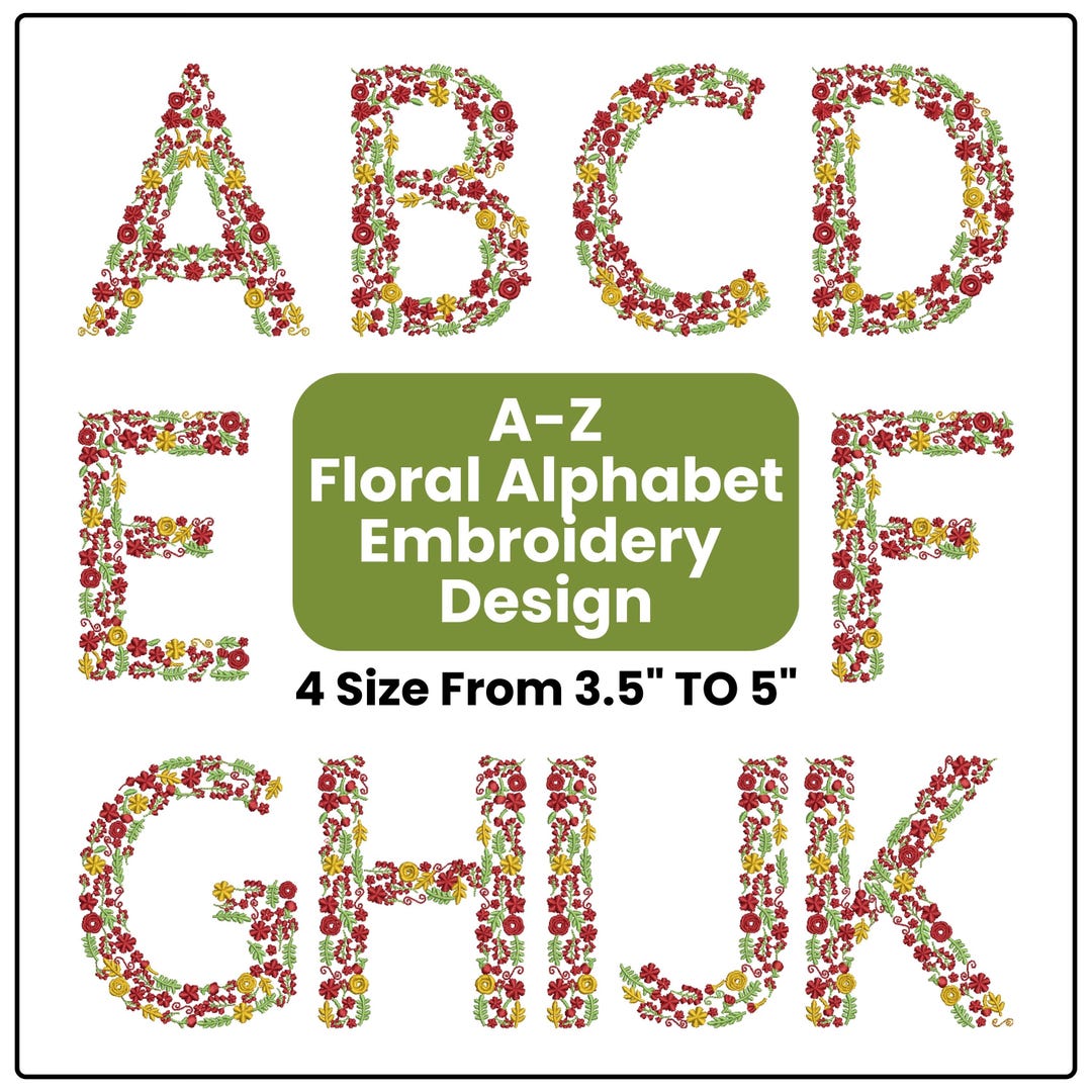 Floral Alphabet Embroidery Font Capital A-Z Bundle | Flower Letters ...