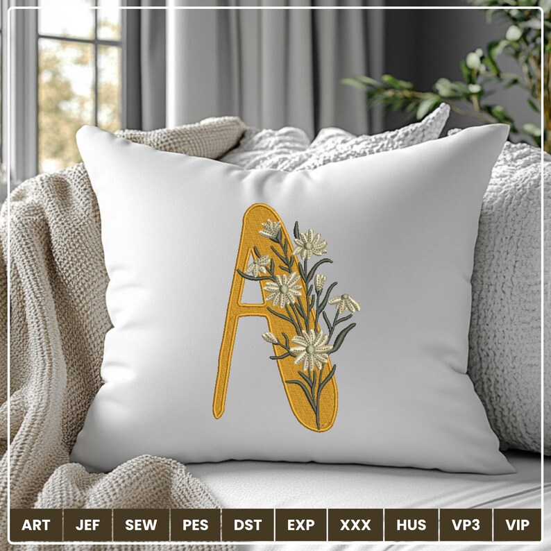 Floral Alphabet Embroidery Font - Flower Letters Botanical Embroidery ...