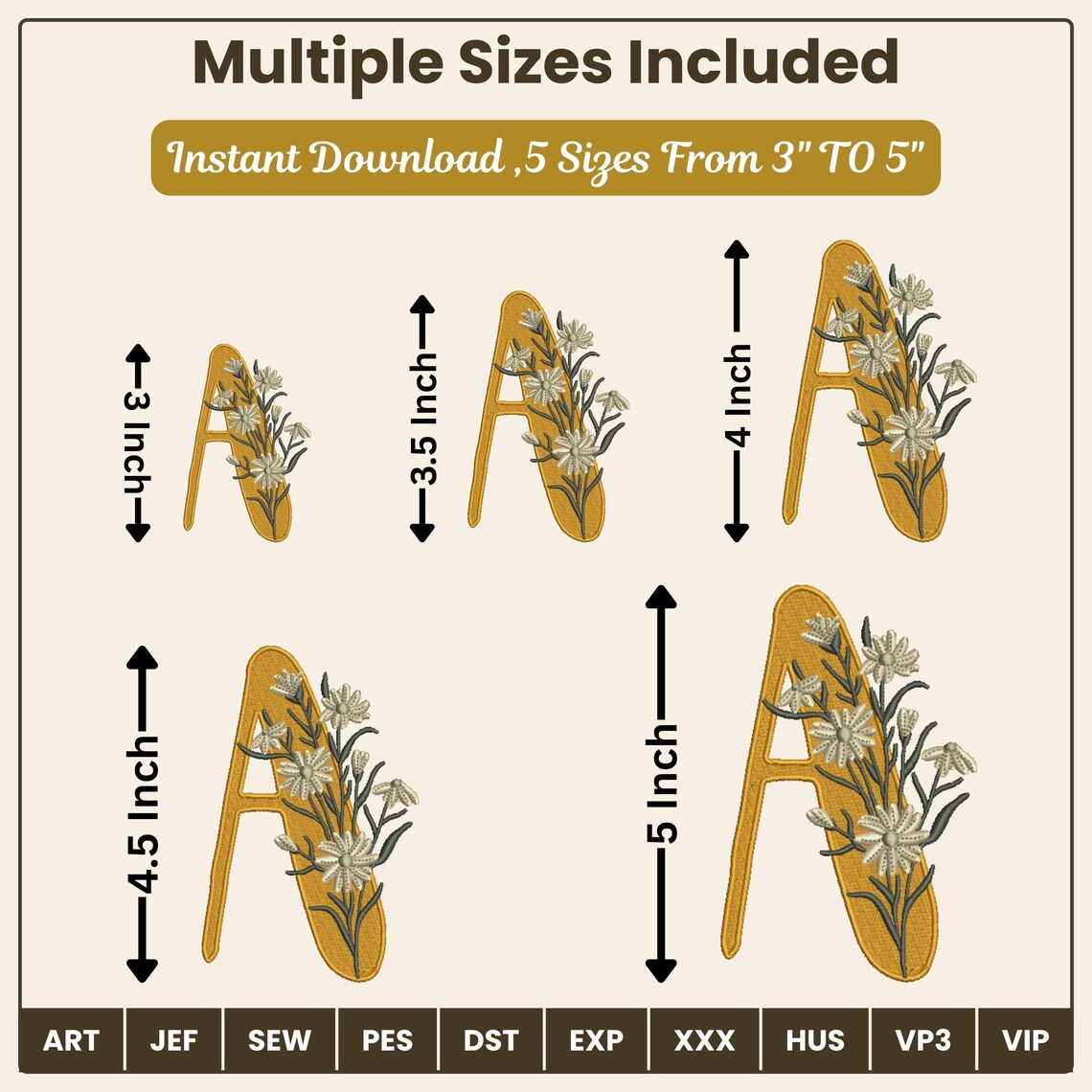 Floral Alphabet Embroidery Font - Flower Letters Botanical Embroidery ...