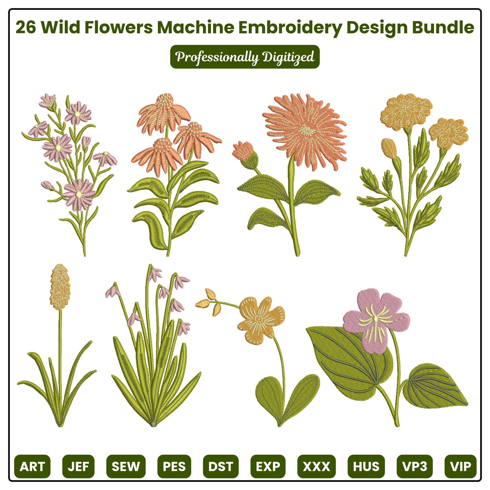 Wild Flowers Embroidery Design Bundle | Wildflower Embroidery Pattern ...