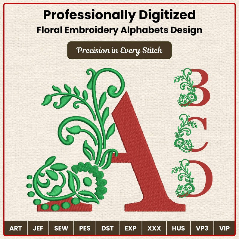 Floral Alphabet Embroidery Font - A-Z Botanical Vine Monogram ...