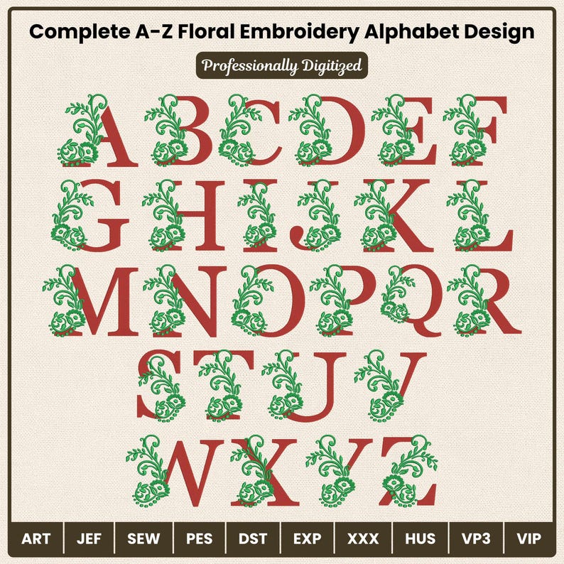 Floral Alphabet Embroidery Font - A-Z Botanical Vine Monogram ...