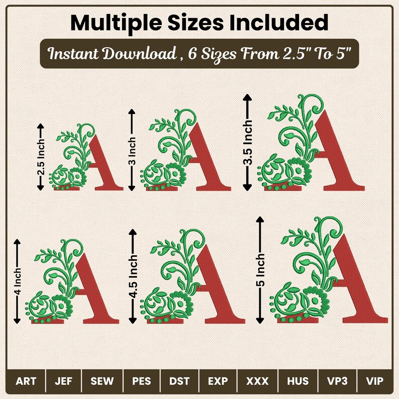 Floral Alphabet Embroidery Font - A-Z Botanical Vine Monogram ...