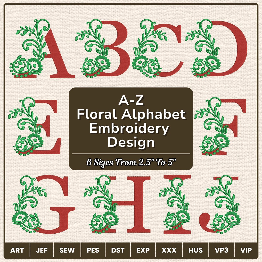 Floral Alphabet Embroidery Font - A-Z Botanical Vine Monogram ...