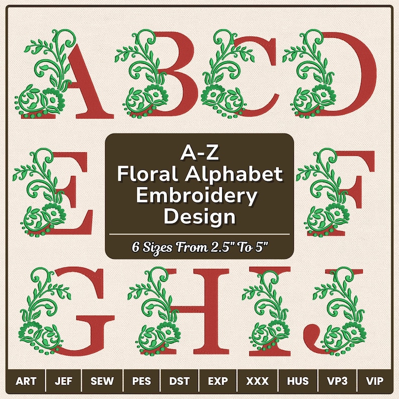 Floral Alphabet Embroidery Font - A-Z Botanical Vine Monogram ...