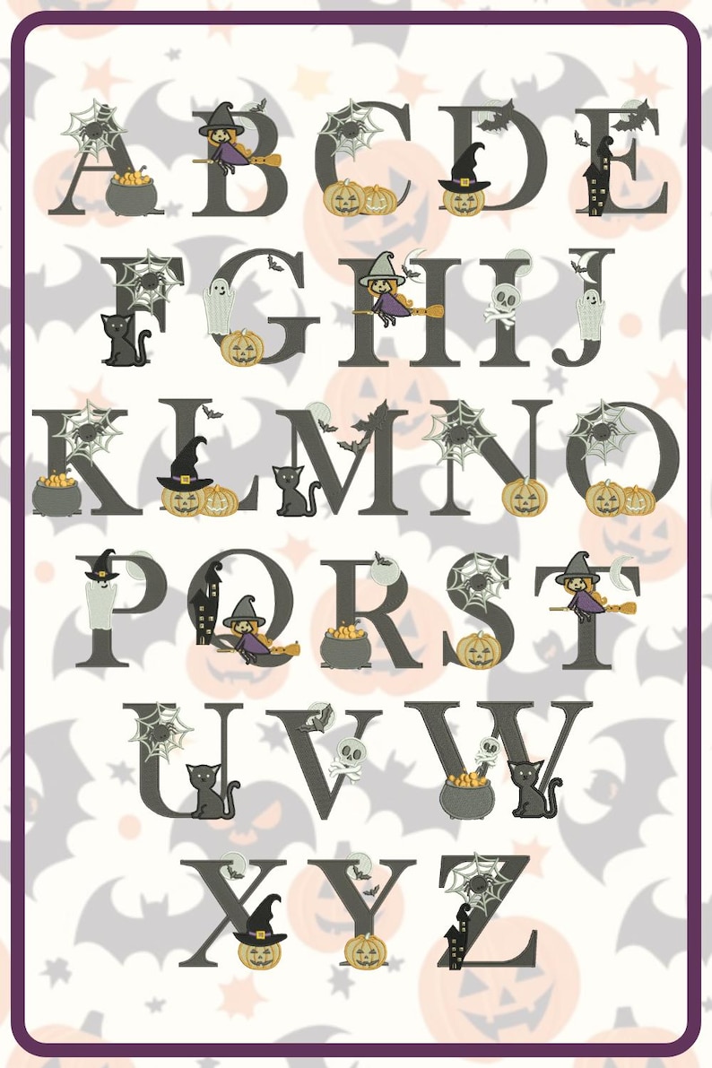Spooky Halloween Embroidery Alphabet Font A-Z - 4 Sizes - 10 Formats ...