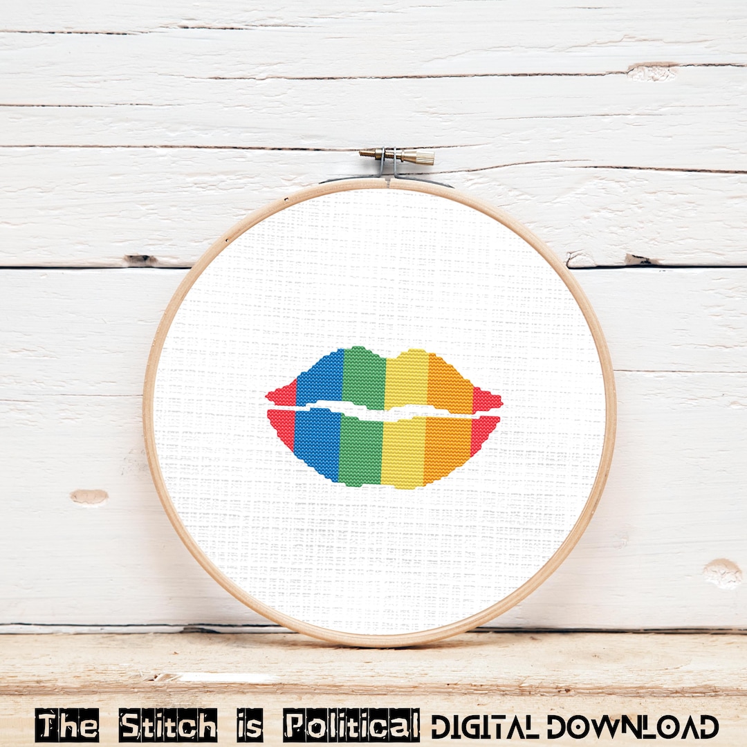 Pride Kissy Lips Cross Stitch Pattern: Rainbow LGBTQIA Sassy (PDF ...