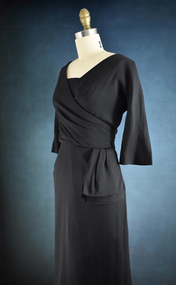 1950s-60s Vintage Black Cocktail Dinner Dress cross w… - Gem