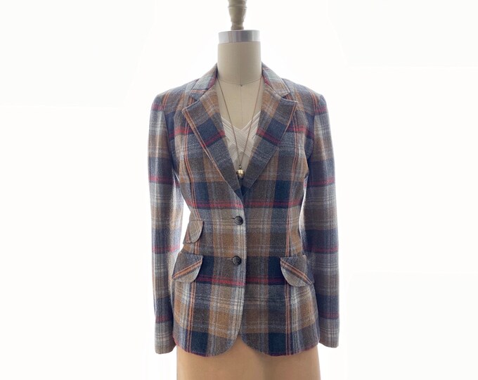 1960s Vintage Ladybug Villager Wool Plaid Tailored Jacket Blazer Medium ...
