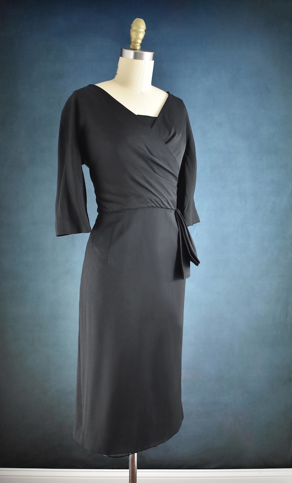 1950s-60s Vintage Black Cocktail Dinner Dress cross w… - Gem