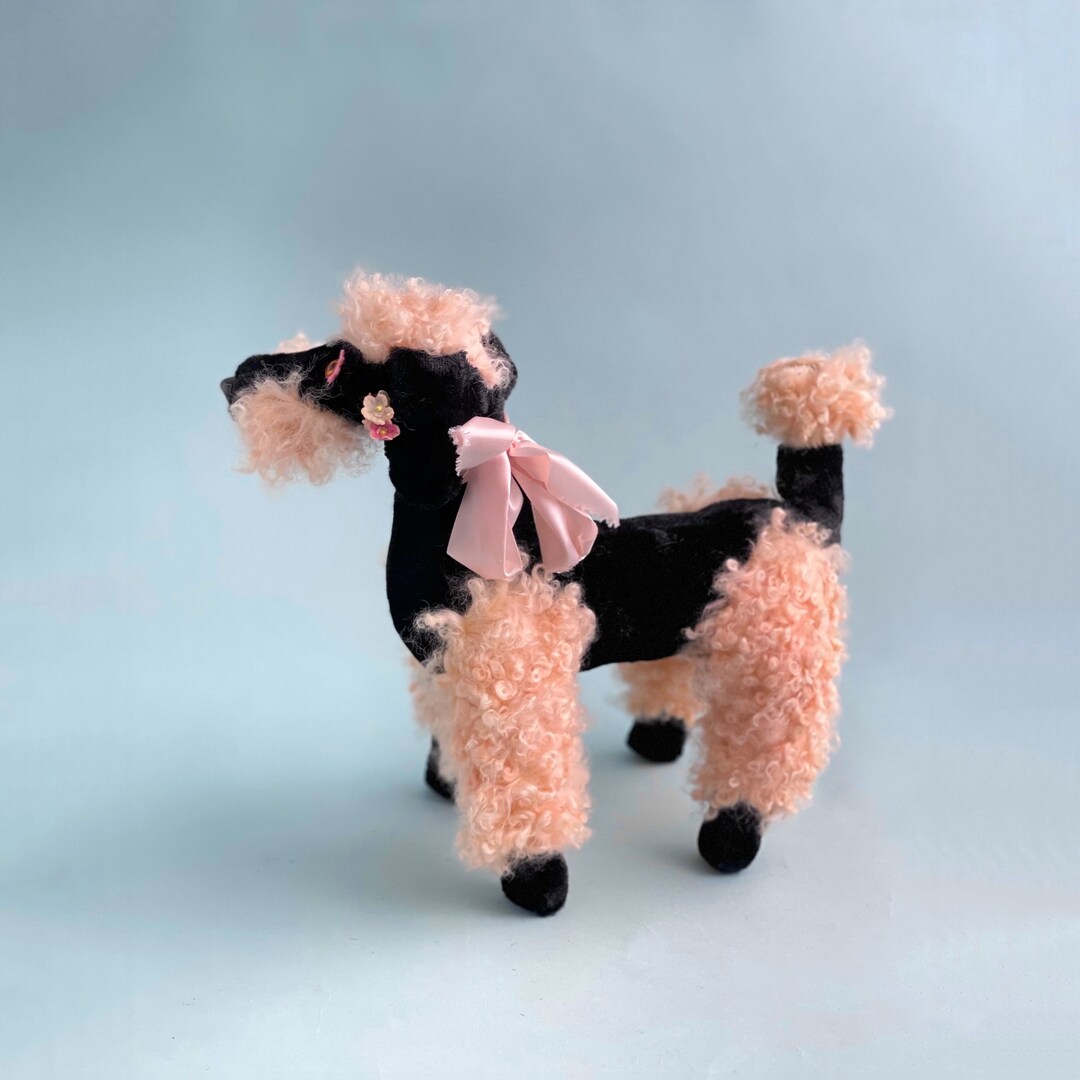 1950s-60s Vintage Plush Poodle Stuffed Animal Toy Black Pinky Peach ...