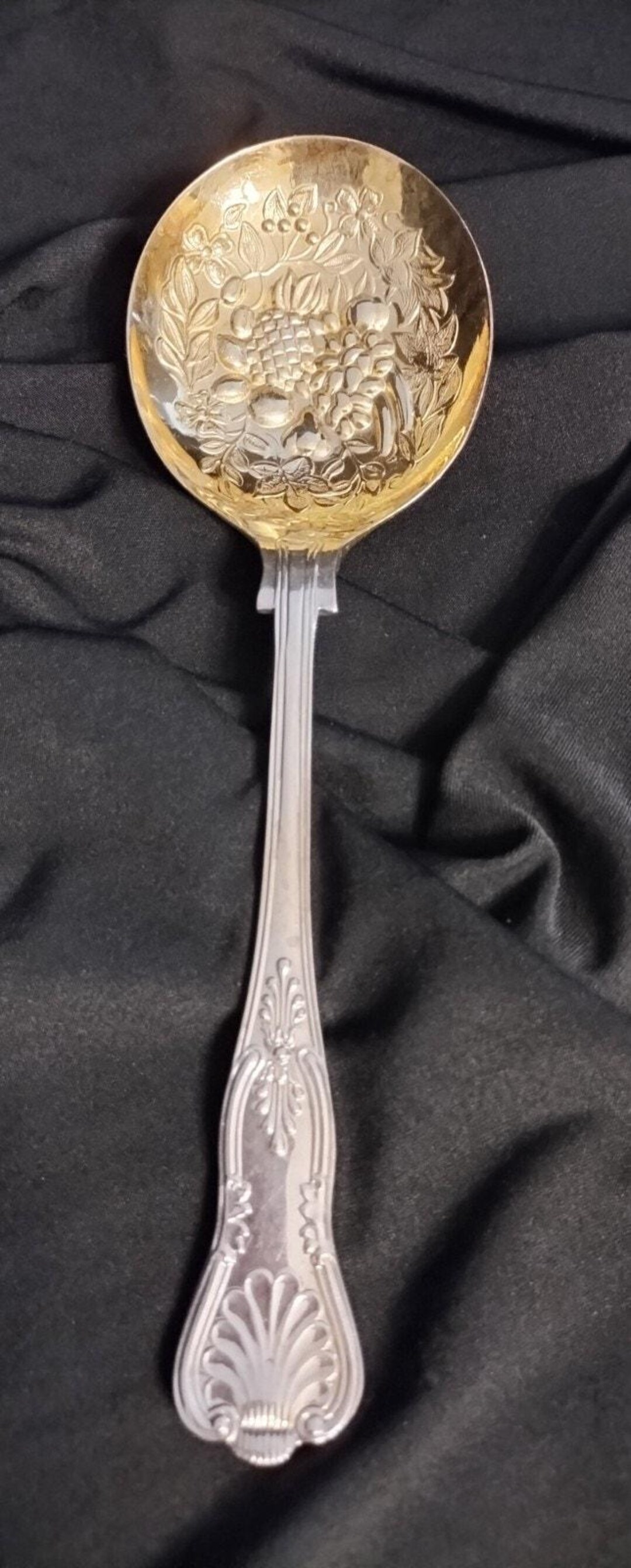 Vtg EPNS Sheffield England Serving Spoon Embossed Fruits Gold Wash - Etsy