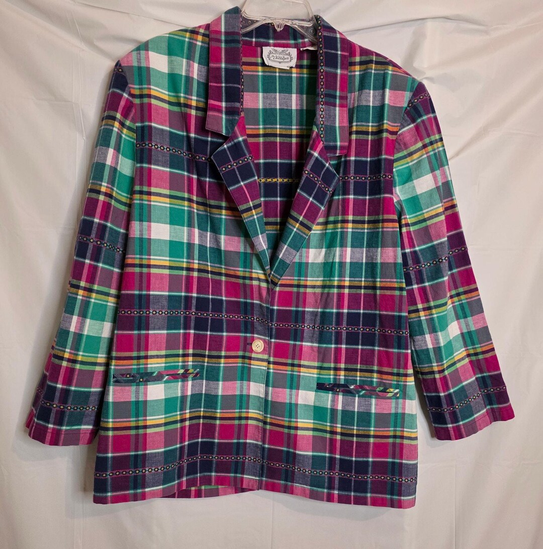 Vintage the Villager Blazer Jacket Women's Madras Plaid Multi-colored ...