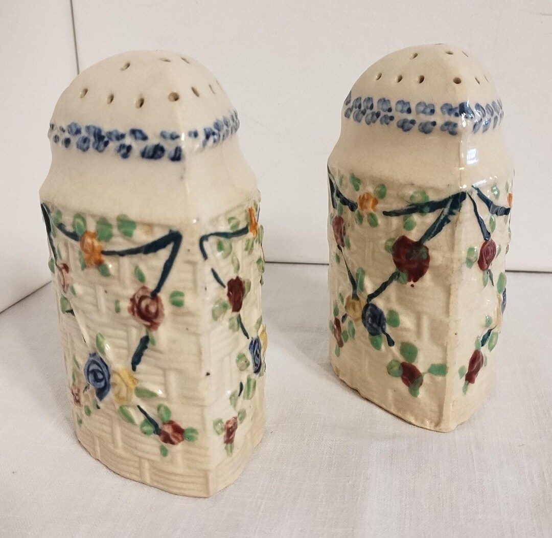 Large Vintage Triangular Ceramic Salt & Pepper Shakers Florals Made in ...