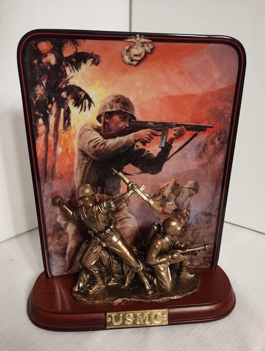2001 Bradford Exch. USMC Okinawa Plate on Stand W/ Figurines Plastic ...