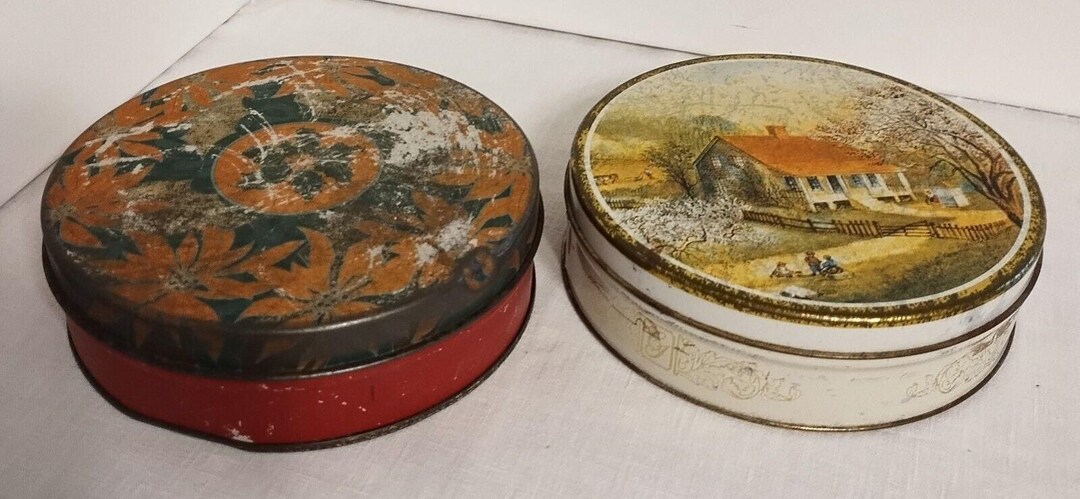 Pair of Vintage Round Old Fashioned Tins (one is Curier & Ives) - Etsy