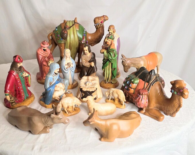 Vtg Handmade & Painted 16 Pc. Ceramic Nativity Set Adorned W/jewels ...
