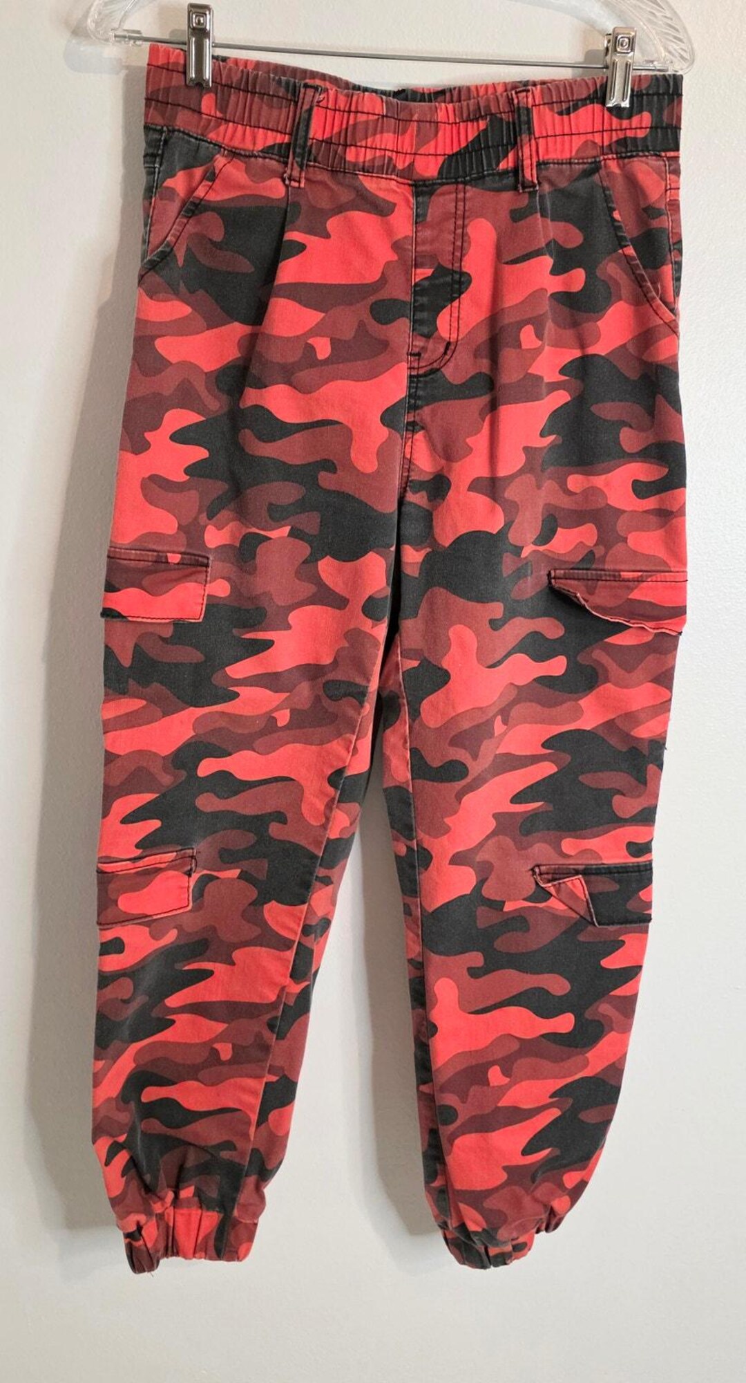 Vtg VIP Red Black Camo Military Cargo Pocket Jogger Pants Y2K Junior ...
