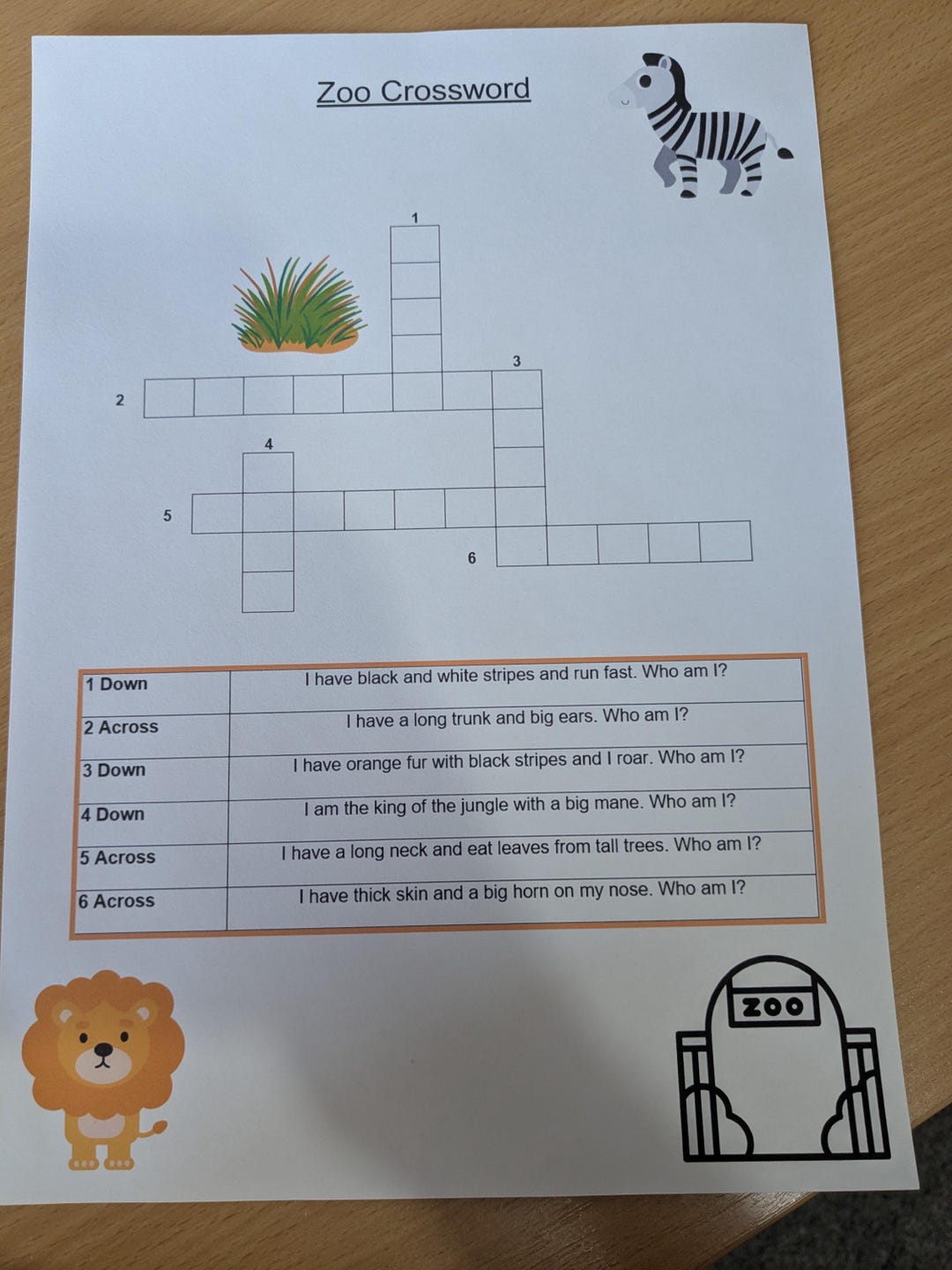 Zoo Crossword Puzzle Worksheet - Etsy