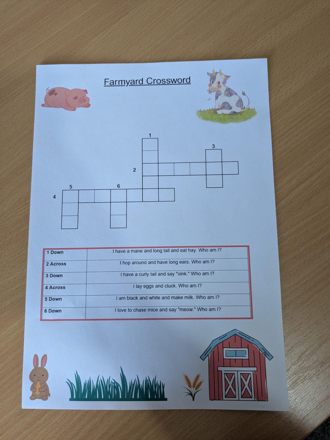Farmyard Crossword Puzzle Worksheet - Etsy