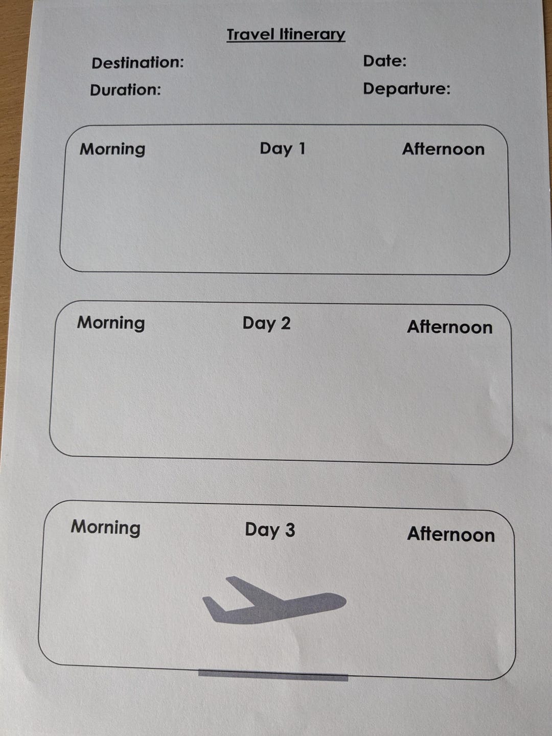 Travel Itinerary, Simple Printable Template for Organisation. Two ...