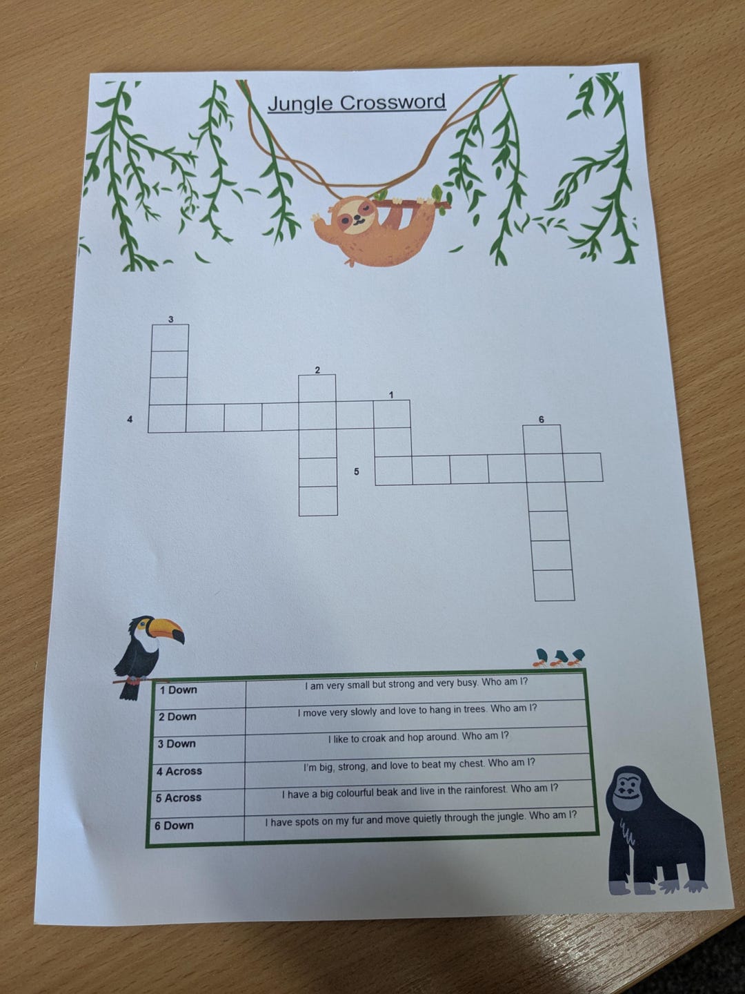 Jungle Crossword Puzzle Worksheet - Etsy