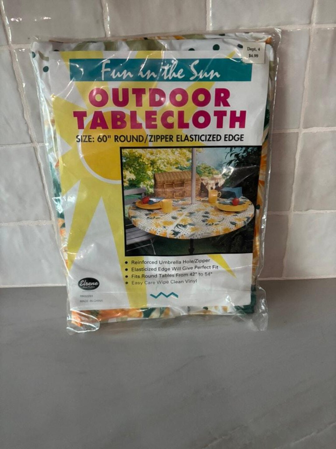 Vintage Fun in the Sun Outdoor Tablecloth 60” Round Elastic Zipper Edge ...