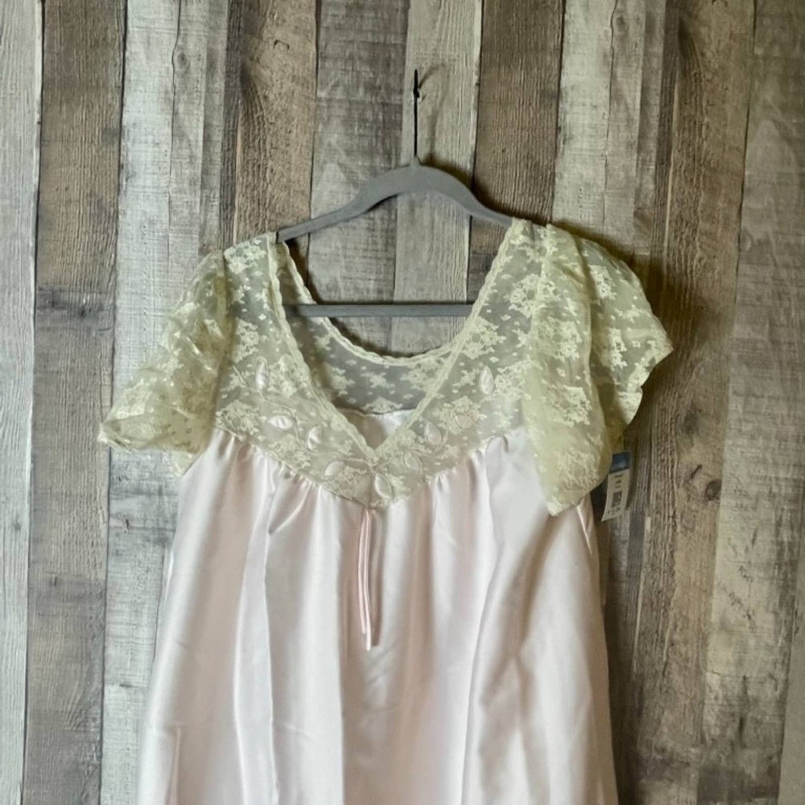 Vintage Corhan Nightgown Long Satin Sweep Pink White Chantilly Lace - Etsy