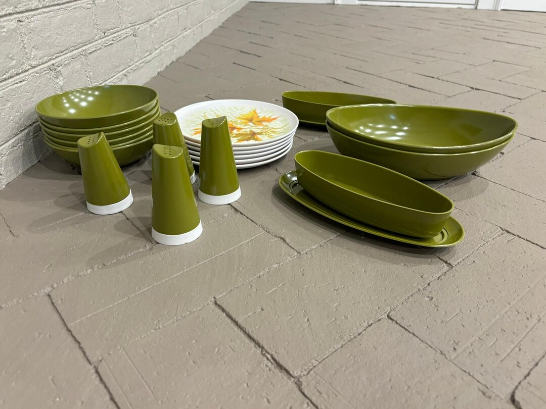 Vintage Melmac Melamine Dish Set Green 1960's Allied Chemical Mid ...