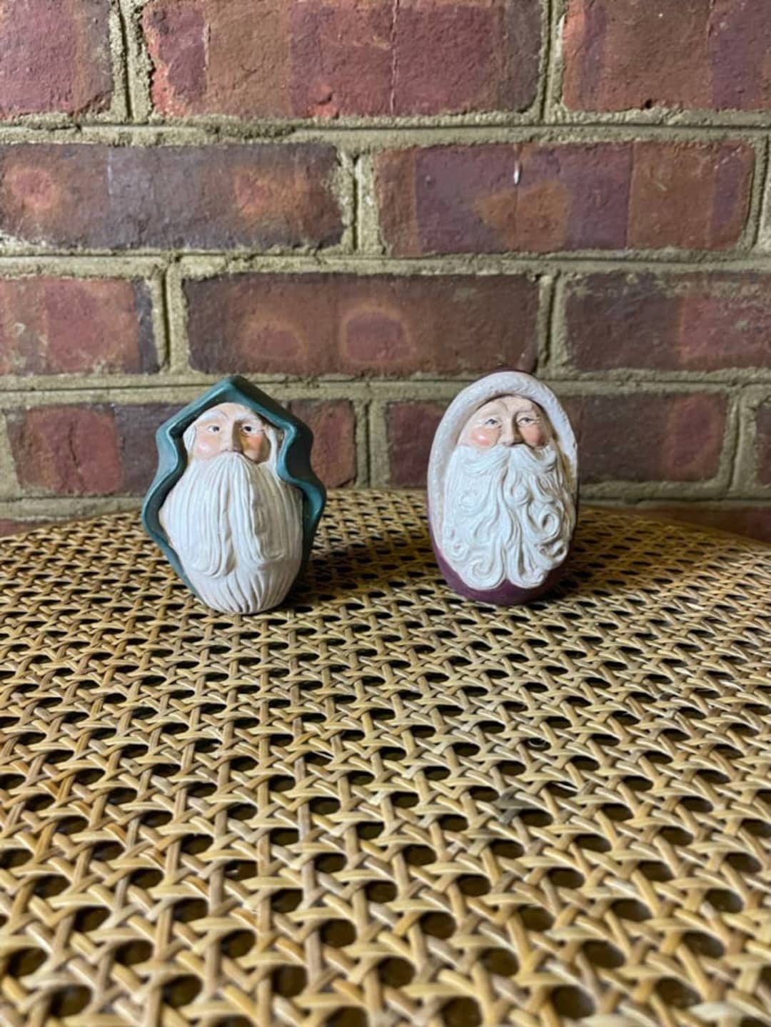 Two Rustic Roly Poly Ceramic Scioto Mold Santa Figurines 3.5" Vintage ...