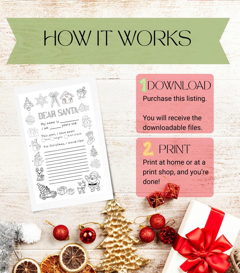 Letter Santa Coloring Page Printable Christmas Wish List, Dear Santa ...
