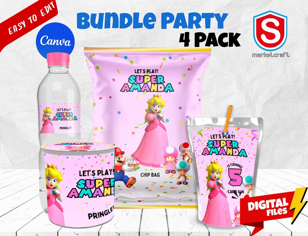 Princess Peach Party Bundle Mario Theme Party Super Mario Invite Boy ...