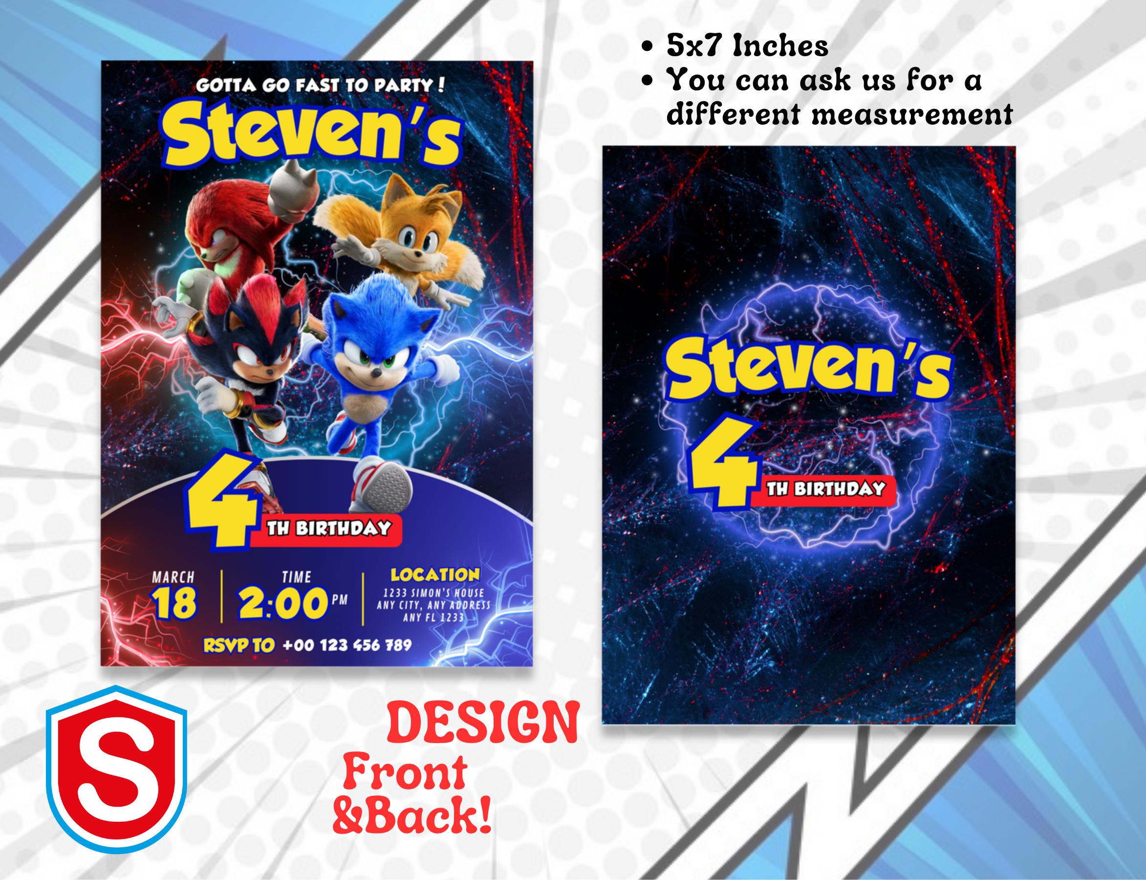 Sonic 3 Birthday Invitation, Super Hedgehog Boys Party Invite, Super ...