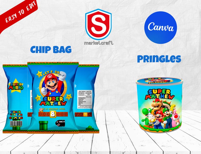Mario Invitation, Mario Bundle Party, Mario Theme Party, Mario Chip Bag ...