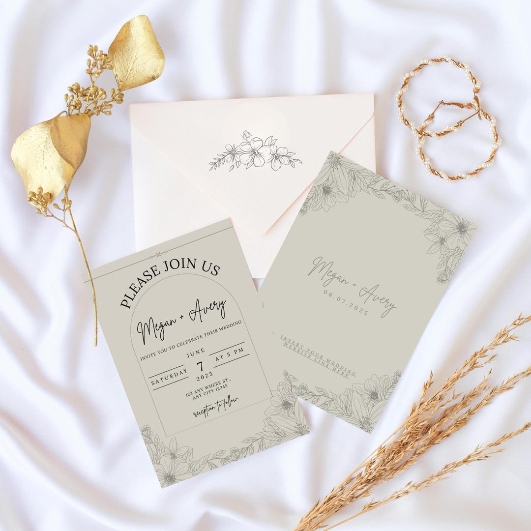 Elegant Floral Wedding Invitation Cards - Custom Digital Invitations - Etsy