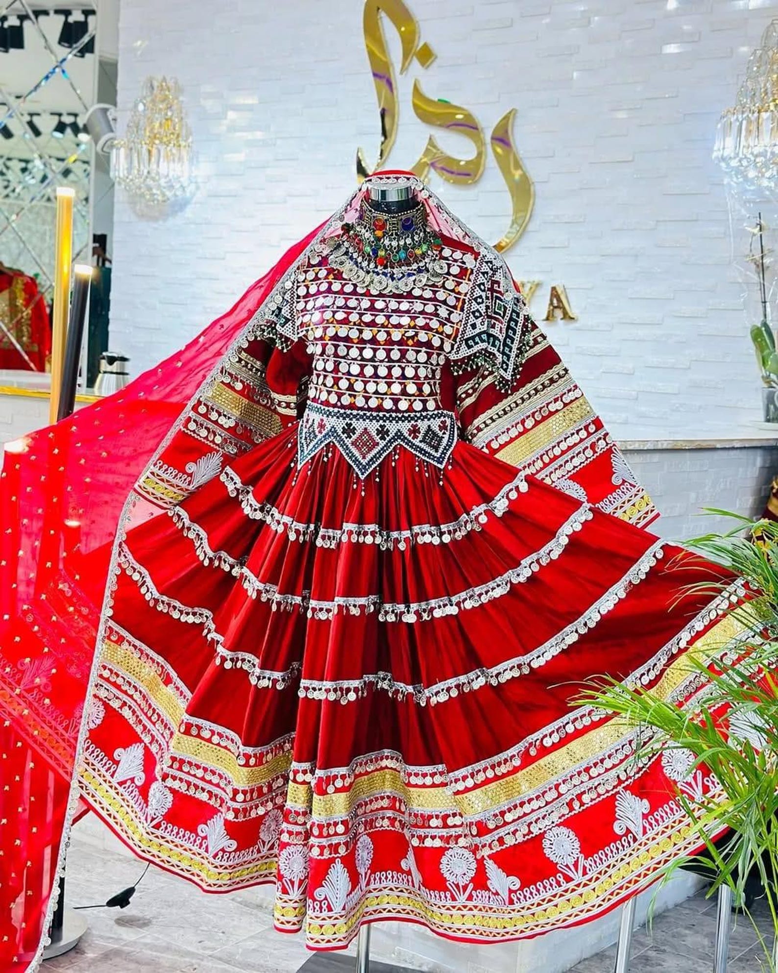 Cultural Afghan Red Dress | Handmade Kuchi Gown With Tribal Coin Work ...